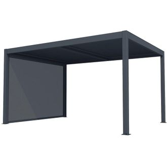 Vente-Unique Vente-Unique - Pergola bioclimatique autoportante &eacute;lectrique anthracite en aluminium - Lames orientables - Rideau r&eacute;tractable - Dimensions 395x305 cm