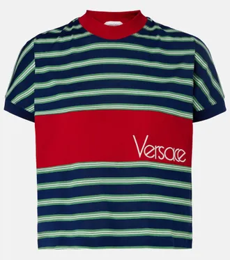 Versace T-shirt en coton ray&eacute; &agrave; logo brod&eacute;