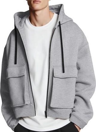 Generic Chandail &agrave; capuche uni printemps 2026 pour homme printemps/automne surdimensionn&eacute; poche polaire doubl&eacute; &eacute;pais fermeture &eacute;clair cardigan sportif d&eacute;contr