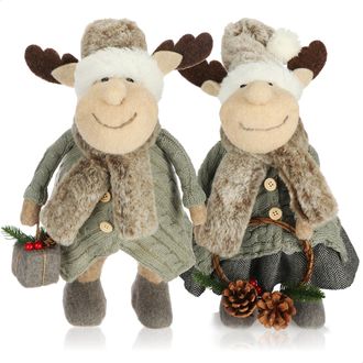 Com-Four 2X Weihnachts-Rentier - Weihnachts-P&auml;rchen Dekoaufsteller - winterliche Elch-Figuren - niedliche Weihnachtsdeko als Raumschmuck - schwedischer Dekoart