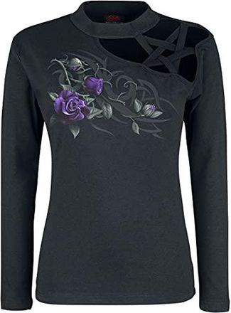 Spiral Rose Tribale Femme T-Shirt Manches Longues Noir XL 100% Coton Slim Fit