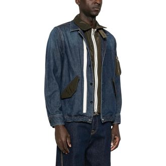 sacai Homme, Vestes, Bleu, Taille: 38 FR Blouson Denim x Serg&eacute; Nylon