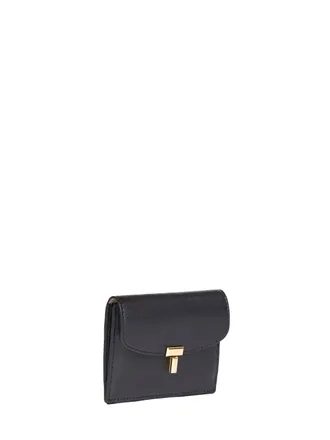 Toteme Womens Card Holder T-Lock Black Calf Leather Wallets & Purses