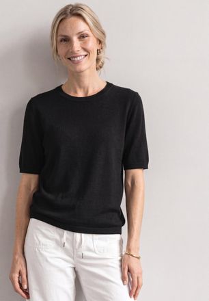 Street One Kurzarmpullover STREET ONE, Damen, Gr. 34, schwarz, Stoff, 75% Viskose, 25% Polyamid, unifarben, normal normal, Rundhals, abgesteppt, Pullover, softe 