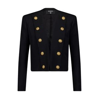 Balmain Femme, Vestes, Noir, Taille: 38 FR Veste en laine noire avec boutons dor&eacute;s