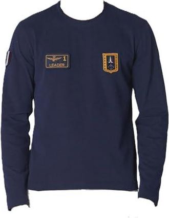 Aeronautica T-Shirt TS2317 avec patch fl&egrave;ches tricolores pour homme, chemise, polo, manches longues, bleu, Large