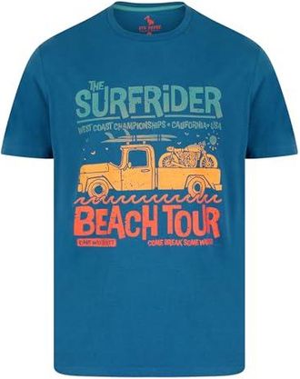 Sth. Shore T-shirt &agrave; col rond en coton imprim&eacute; graphique vintage pour homme Motif van de surfer, Bleu mer profond, L