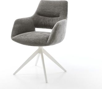 DELIFE Drehstuhl Yago-Flex mit Armlehnen Boucl&eacute; Soft Schlamm Kreuzgestell breit Wei&szlig; 360&deg; drehbar Wippfunktion Taschenfederkern, Esszimmerst&uuml;hle