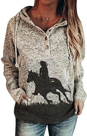 Keephen Sweat &agrave; Capuche pour Femme Animal Cheval imprim&eacute; &agrave; Capuche Motif Girafe Pull &agrave; Manches Longues d&eacute;contract&eacute; Ample avec Poche Hauts &agrave; Capuche