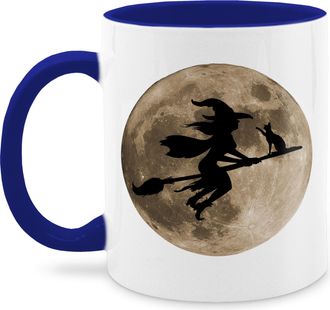 Shirtracer Tasse Tassen 325ml - Hexe Halloween Hexen auf Besen Vollmond Katze Witch Mond - 325 ml - Dunkelblau - bild fliegende halloween-tasse haloween outfits 