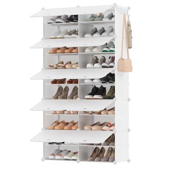 Songmics Schuhregal, Schuhschrank, f&uuml;r Garderobe und Eingangsbereich, anpassbar, 10 F&auml;cher, f&uuml;r bis zu 40 Paar Schuhe, wolkenwei&szlig; LPC035W02
