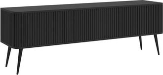 Selsey TV Schrank Lowboard Board Sideboard Fernsehtisch Fernsehschrank 163 cm 3 Türen Gerillt Schwarze Beine Schwarz Ovarlo