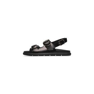 Loriblu Femme, Chaussures, Noir, Taille: 35 EU Sandales Plates en Cuir de Veau Bross&eacute; avec Boucle Logo Dor&eacute;e