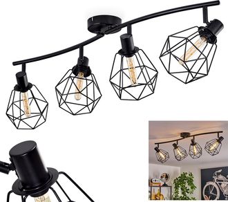 HOFSTEIN Deckenleuchte Yaak, 4-flammige Deckenlampe aus Metall in Schwarz, Leuchte im modernen Design mit verstellbaren Gitterschirmen und tollem Lichteffekt a