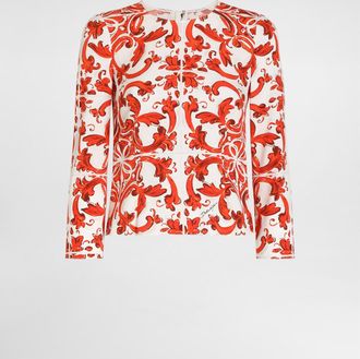 Dolce & Gabbana Top Aus Charmeuse Mit Majolika-print Und Figurbetonter Passform - Frau Blusen Und Tops Mehrfarbig 46