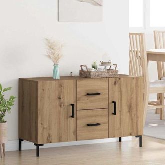 vidaXL Vidaxl - Buffet ch&ecirc;ne artisanal 100 x 36 x 60 cm - Bois ding&eacute;nierie robuste - Design moderne avec poign&eacute;es m&eacute;tal - Pieds en m&eacute;tal carr&eacute;