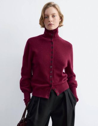& Other Stories Strickjacke aus Wollmix mit Stehkragen in Burgunderrot