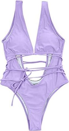 Generic Maillots De Bain Femme Une Pieces Taille Haute débardeur Bikini Creux Sexy Un Ensemble Creux (Purple, S)