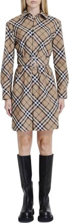 Burberry Femme, Robes, Beige, Taille: 32 FR Checked Shirt Dress