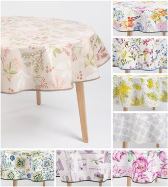 Laro Ø 160 cm Premium Line Sommerblumen Bunt Hell Tischdecke rund - PVC Kunststoff - Wasserdicht & abwischbar, Muster:Beerenzweig Natur Creme, Größe: Rund 