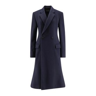 Balenciaga Godet Midi Doppelreihiger Wollmantel - - Coats - Damen - Blau - 3XS