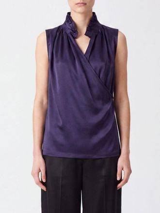 Liviana Conti Blouse sans manches drap&eacute;e en satin &agrave; col &agrave; volants