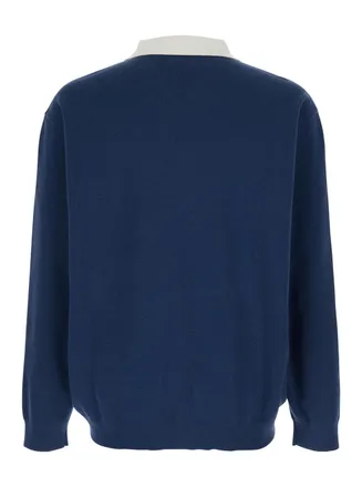 Autry Mens Polo-Style Sweater Blue Cotton Blend Top