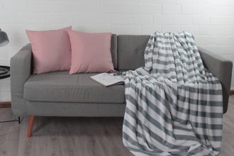 jilda-tex Wohndecke Kuscheldecke Plüschdecke Uni Decke Tagesdecke Uni (Streifen Grau-Weiß)