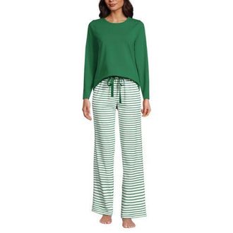 Lands End Gemustertes Pyjama-Set aus Baumwoll-Jersey, Damen, Gr&ouml;&szlig;e:40-42 regular, Wei&szlig;, Elasthan/Baumwoll-Mischung, by Lands End