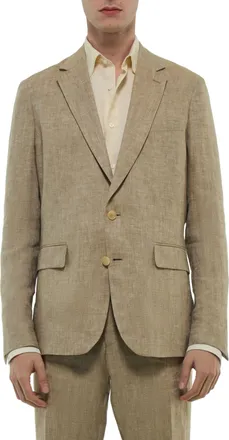 Fursac Veste droite en serge de lin &agrave; chevrons - Taille 48 - Homme