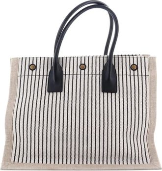 Saint Laurent Rive Gauche Shopper Striped Canvas Small tote bag - Tons neutres