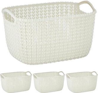 Curver Rechteckiger Korb Knit Strickstruktur, wei&szlig;, 8 Liter (Packung mit 4)