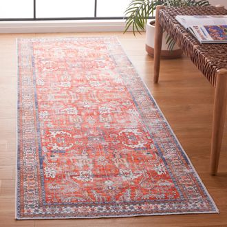 Safavieh Distressed Teppich f&uuml;r Maschinenwaschbar und rutschfest - Ideal f&uuml;r stark frequentierte Bereiche - Arizona Collection, Kurzer Flor, Rot und Blau, 76 x