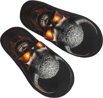Generic Motif De Crâne Maléfique En Métal Pantoufle Plates Pantoufles En Peluche Maison Chaussures Pour Extérieur Homme Chambre L