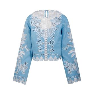 Farm Rio Farm Rio, Femme, Blouses et Chemises, Bleu, Taille: 36 FR Blouse ajour&eacute;e au crochet