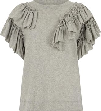 Dries Van Noten Femme, Blouses et Chemises, Gris, Taille: 36 FR T-shirt en coton avec volants