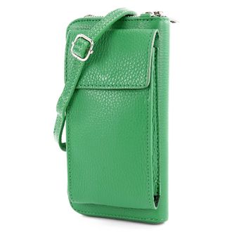modamoda.de P06 Damen Leder Umh&auml;ngetasche Geldb&ouml;rse Handytasche 6,5 Zoll handmade in Italy, Farbe:Blattgr&uuml;n