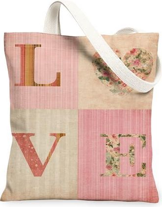 Generic Sacs fourre-tout en toile motif coeur romantique, sacs d&eacute;picerie r&eacute;utilisables, printemps vintage chic l&eacute;ger lavable devrait, p&ecirc;che, 13x15 Inch
