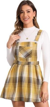 Allegra K Jupe à Bretelles Ajustable à Carreaux pour Femmes Jaune XL