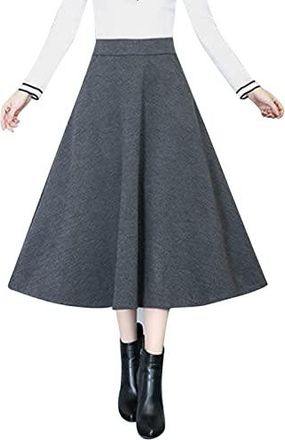 Generic Jupe midi dhiver pliss&eacute;e en laine &agrave; taille haute &eacute;lastique pour femme, gris, 3XL