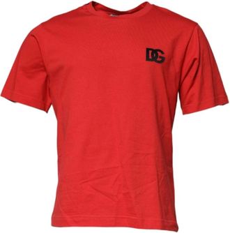 Dolce & Gabbana Logo Patch Rundhals-T-Shirt - - Tops - Herren - Rot - S