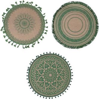 Villa D'Este Home Tivoli Set mit 6 runden Tischsets aus Jute, Grün