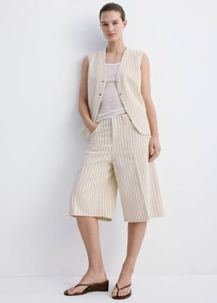 Mango Bermuda rayures taille normale vanille - Femme - 32 - MANGO