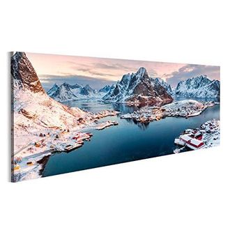 Islandburner Tableau Tableaux sur toile Vue a&eacute;rienne, de, village p&ecirc;che, dans, entour&eacute;, montagne, hiver, saison, reine, &icirc;les lofoten, norv&egrave;ge Impression Cadeau OJY
