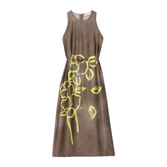 ottod'Ame Femme, Robes, Brun, Taille: 42 FR Robe Midi en Satin Viscose