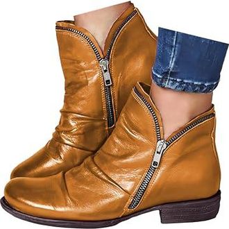 Generic Bottines en caoutchouc Chelsea rétro pour femme - En cuir souple - Fermeture éclair - Talon bas - Talon bas - Pour femme, a jaune, 38.5 EU