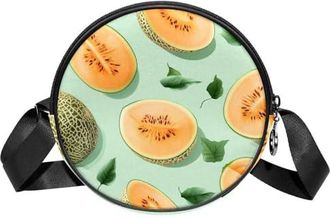 Generic Sac &agrave; bandouli&egrave;re circulaire pour femme, motif cantaloup, petit sac &agrave; bandouli&egrave;re avec fermeture &eacute;clair, bretelles r&eacute;glables, sac &agrave; main rond d&eacute;contra