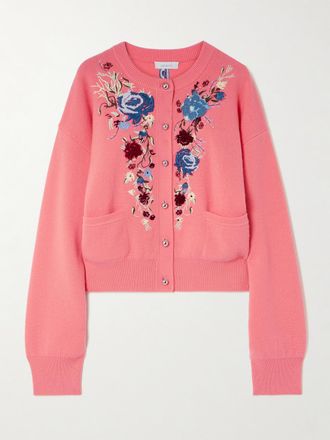 Paco Rabanne Cardigan En Laine Et Cachemire Mélangés À Broderies Et À Cristaux - Rose