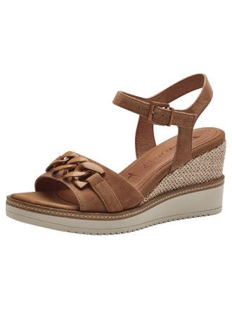Tamaris Damen Plateau Sandalen Leder Keilabsatz Sommer; CAMEL/braun; 38 EU