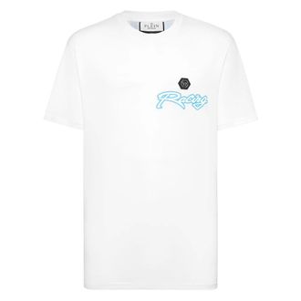Philipp Plein Homme, Tops, Blanc, Taille: 2XL T-Shirt Col Rond Hexagone